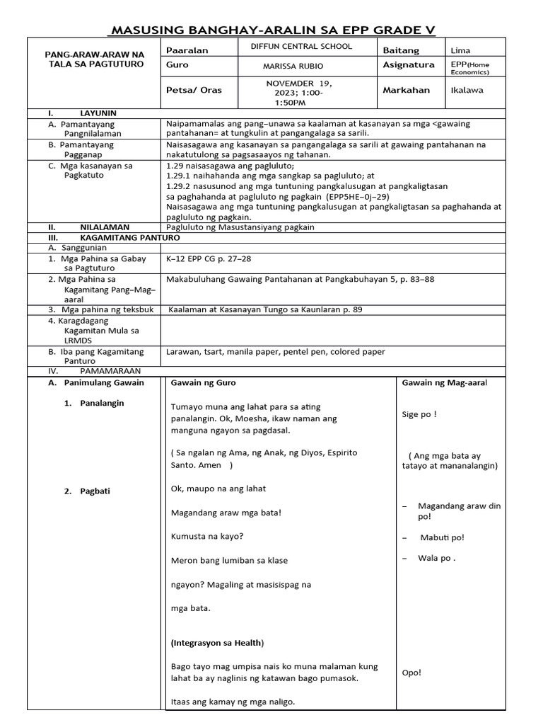 Lesson Plan in Epp 5 | PDF