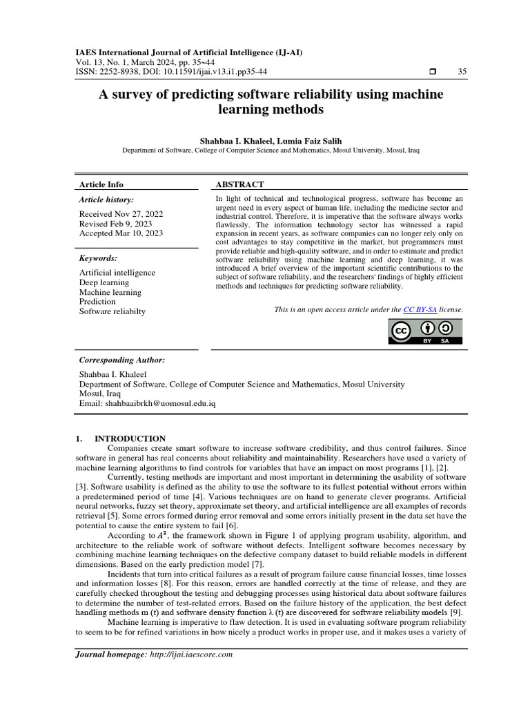 A Survey of Predicting Software Reliability Using Machine Learning ... A Survey of Predicting Software Reliability Using Machine Learning ...