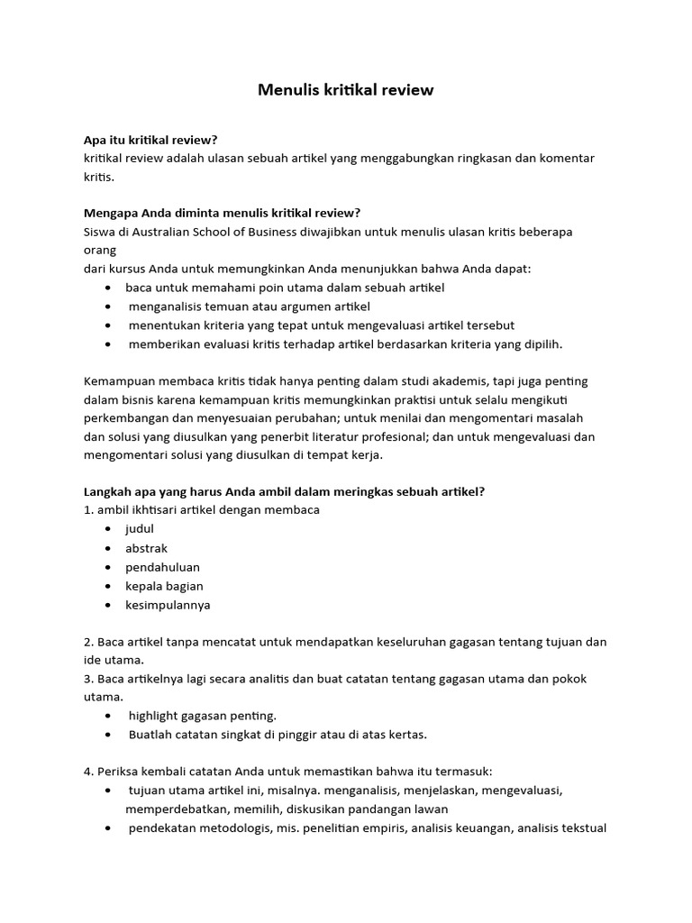 Panduan Menulis Kritikal Review | PDF