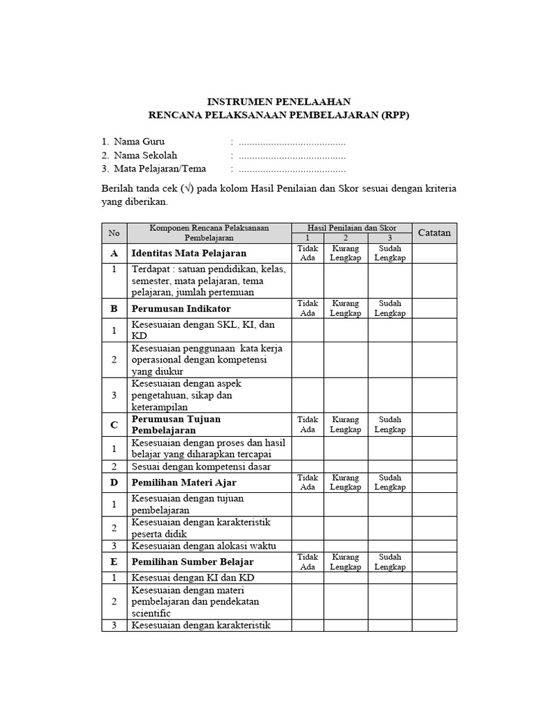 INSTRUMEN Telaah RPP | PDF