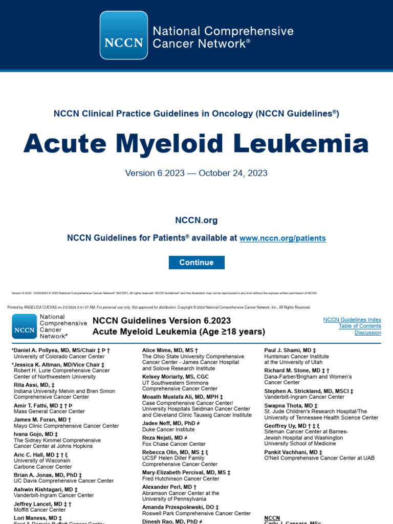 Acute Myeloid Leukemia: NCCN Clinical Practice Guidelines in Oncology ...