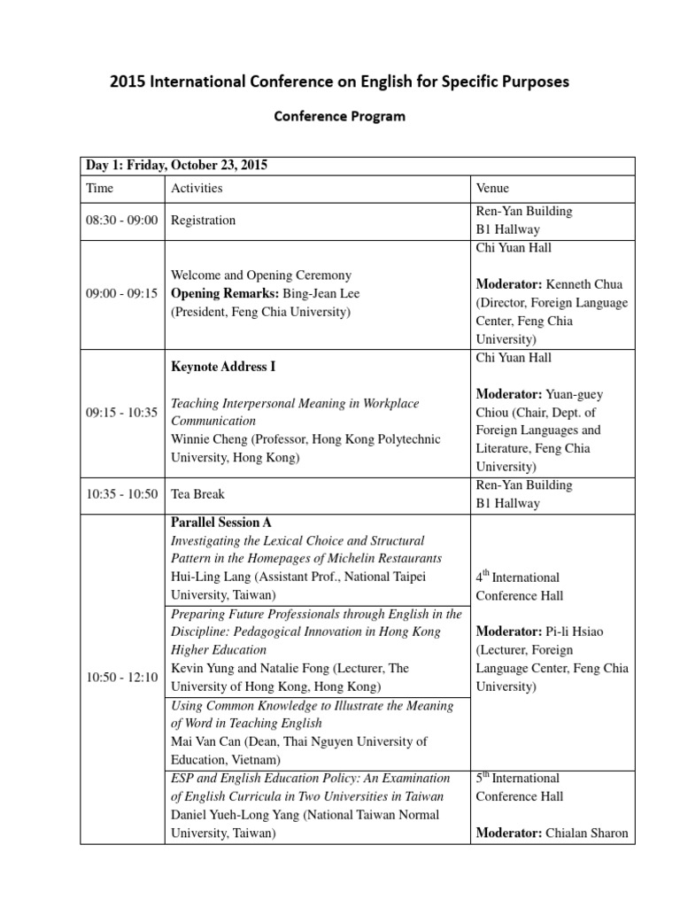 2015 ESP Conference Program Schedule | Download Free PDF | Taiwan ...