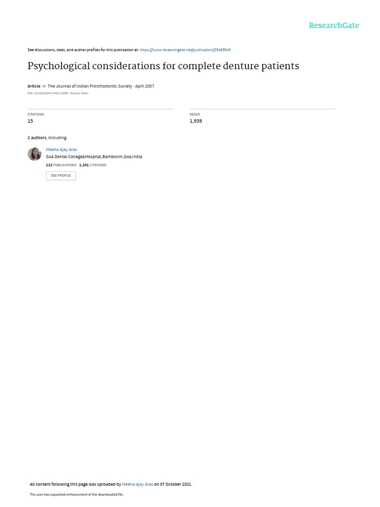 Psychological Consider At Ios For Complete Denture Patients PDF