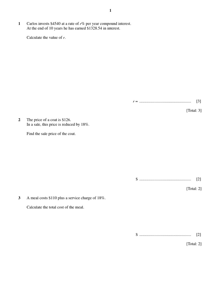 Igcse Maths Topical Questions - Percentages | PDF | Interest | Percentage