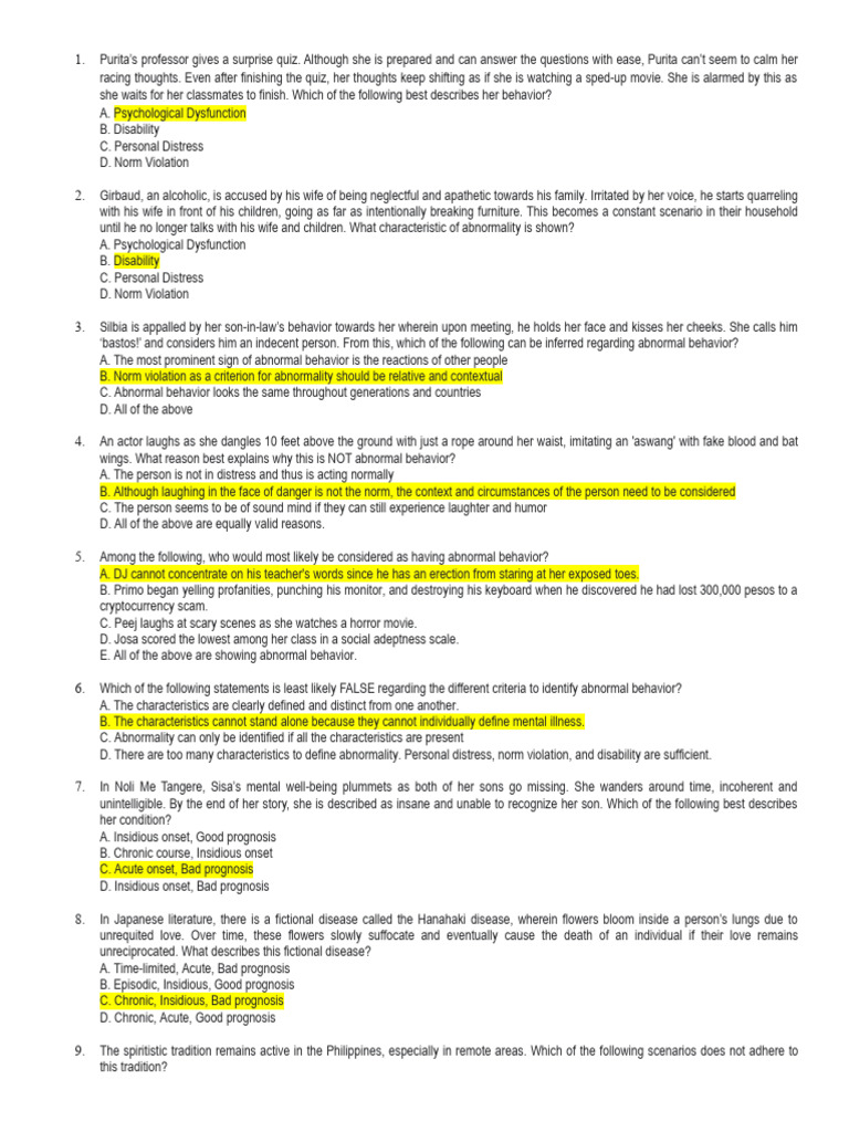 Abnormal Psychology Diagnostic Exam (28jan2024) | PDF ...