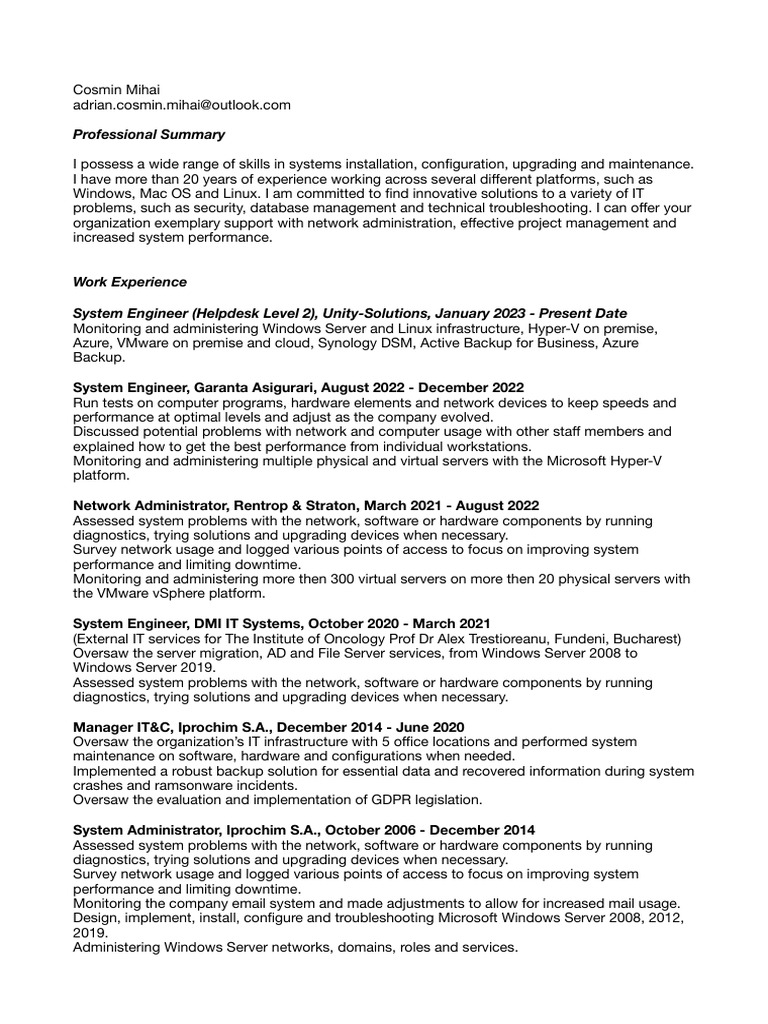 Cosmin - Mihai CV 20230306 | PDF | Hyper V | Microsoft Windows