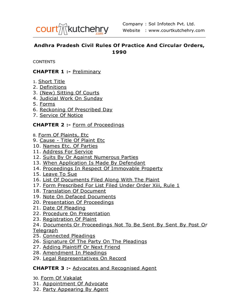 Andhra Pradesh Civil Rules of Practice and Circular Orders, 1990 | PDF ...