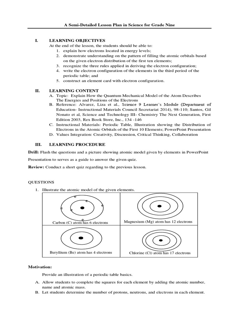 Grade 9 Science: Electron Configuration Lesson | PDF | Electron ...