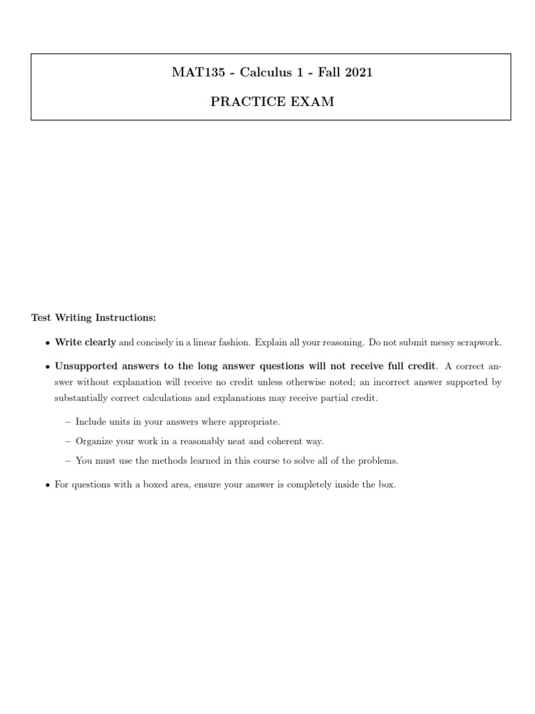 Mat135f21 Practice Exam | PDF | Mathematical Analysis | Mathematics