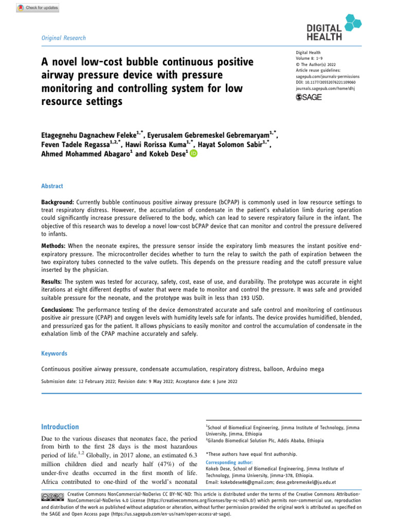 A Novel Low-cost Bubble Continuous Positive Airway Pressure Device With ...
