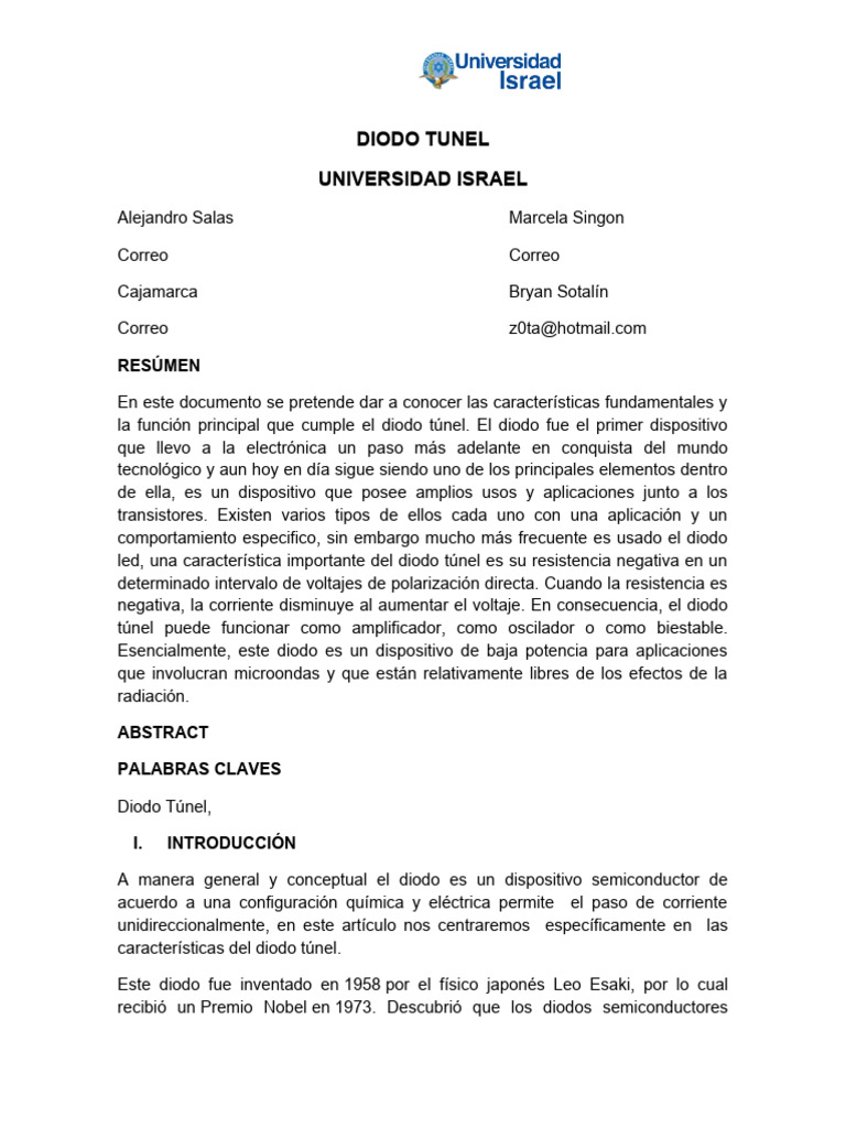 Diodo Tunel | PDF | Diodo | Corriente eléctrica