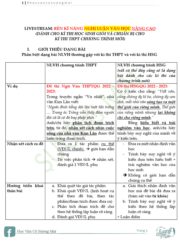 Kĩ Năng NLVH Nâng Cao - HSG | PDF