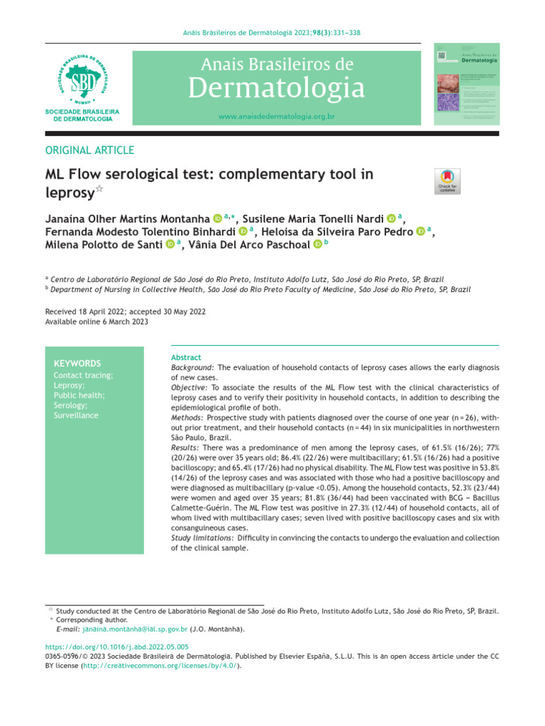 ML Flow Serological Test: Complementary Tool in Leprosy | PDF | Leprosy ...