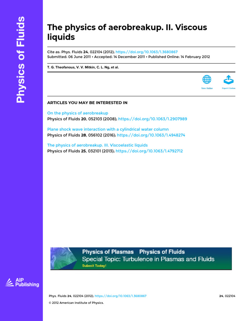 Aerobreakup of Viscous Liquids | PDF | Viscosity | Drag (Physics)