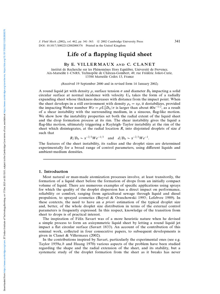 2002 E Villermaux - Life of A Flapping Liquid Sheet | PDF | Drop ...