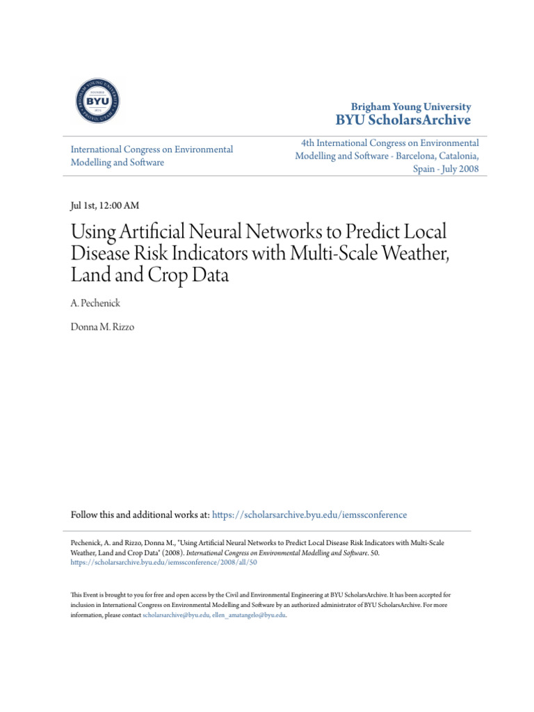 Using Artificial Neural Networks To Predict Local Disease Risk in | PDF | Forecasting | Weather