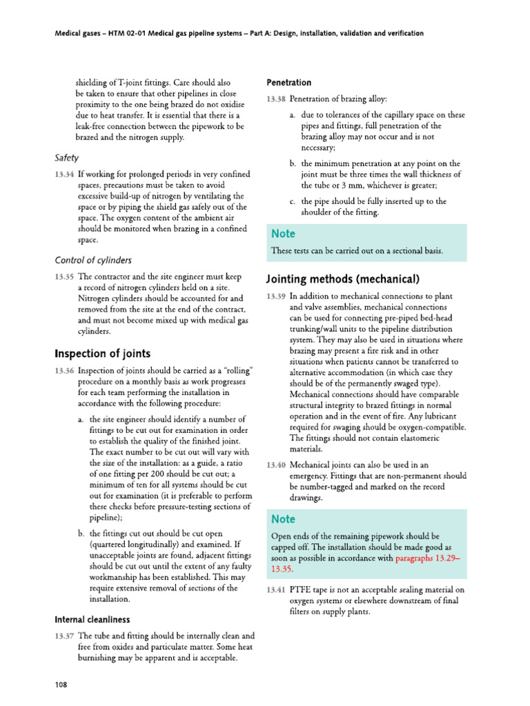 Medical Gas System Joint Inspection HTM | PDF