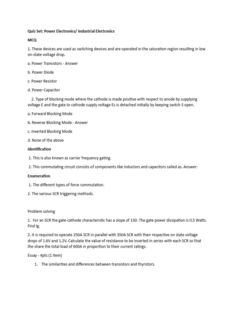 Yaun's Part - Quiz Set - Power Electronics or Industrial Electronics | PDF | Amplifier | Transistor