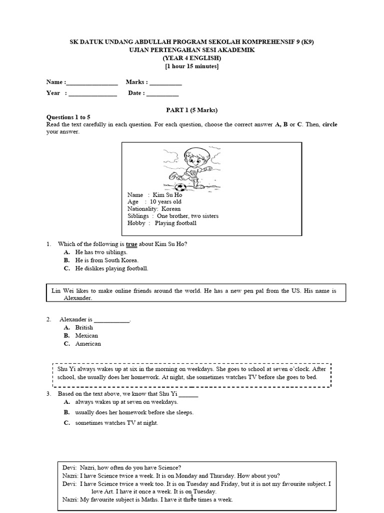 Year 4 English Exam Paper | PDF | Mummy