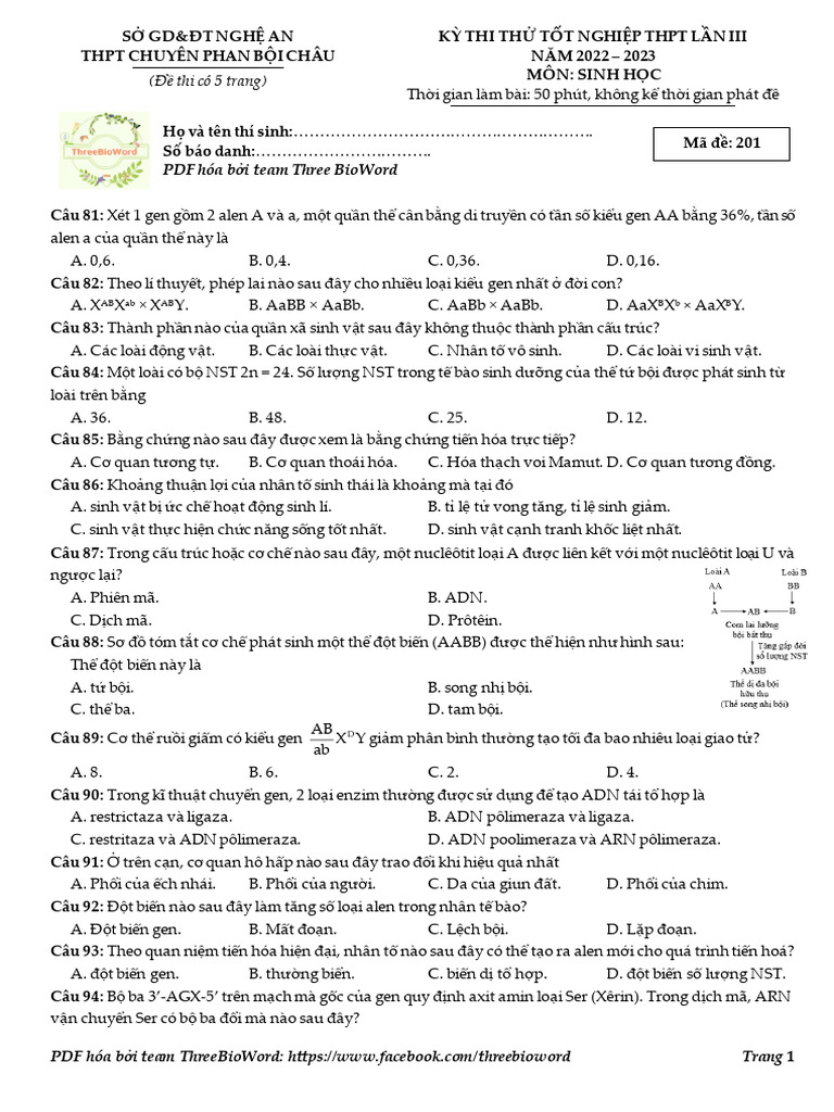 THPT Chuyên Phan B I Châu L3 | PDF