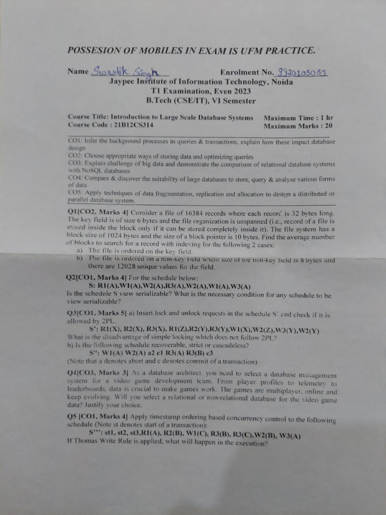 6th Sem CSE PYQ | PDF | Databases | Relational Database