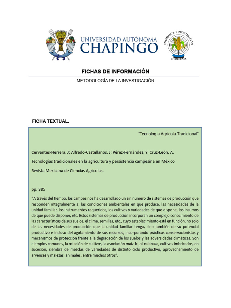 EJEMPLOS DE FICHAS DE INFORMACION | PDF | Agricultura | Agronomía