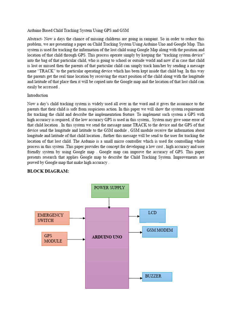 Arduino Based Child Tracking System Using GPS and GSM SCHOOL | PDF | Global Positioning System ...