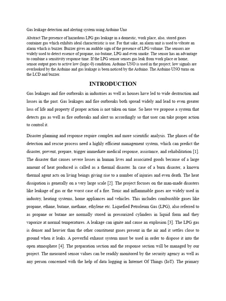 Gas Leakage Detection And Alerting System Using Arduino Uno School Pdf Propane Gases