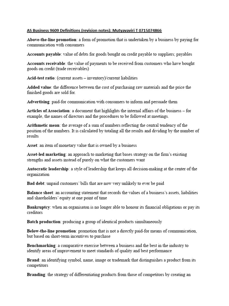 AS and A Level BS Word Meanings | PDF | Marketing | Sales