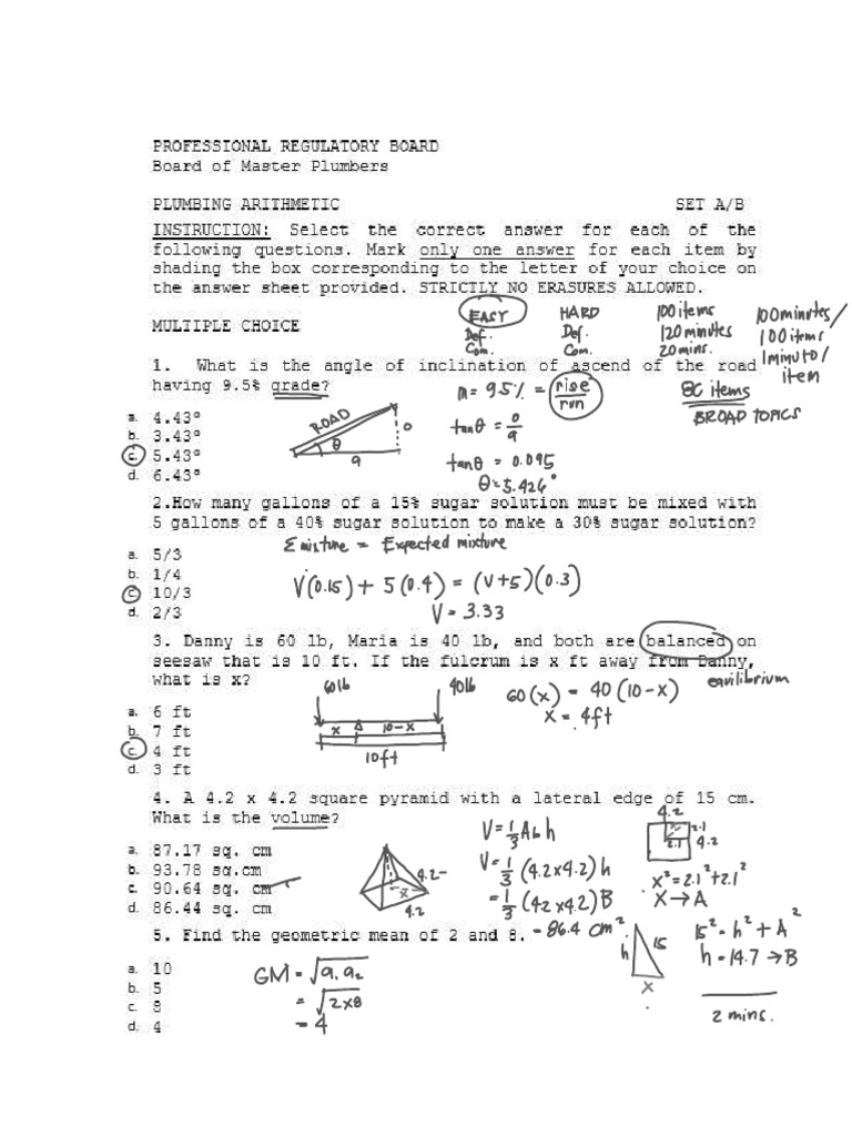 01.20.2024 Plumbing Arithmetic With Answers. Rjes | PDF