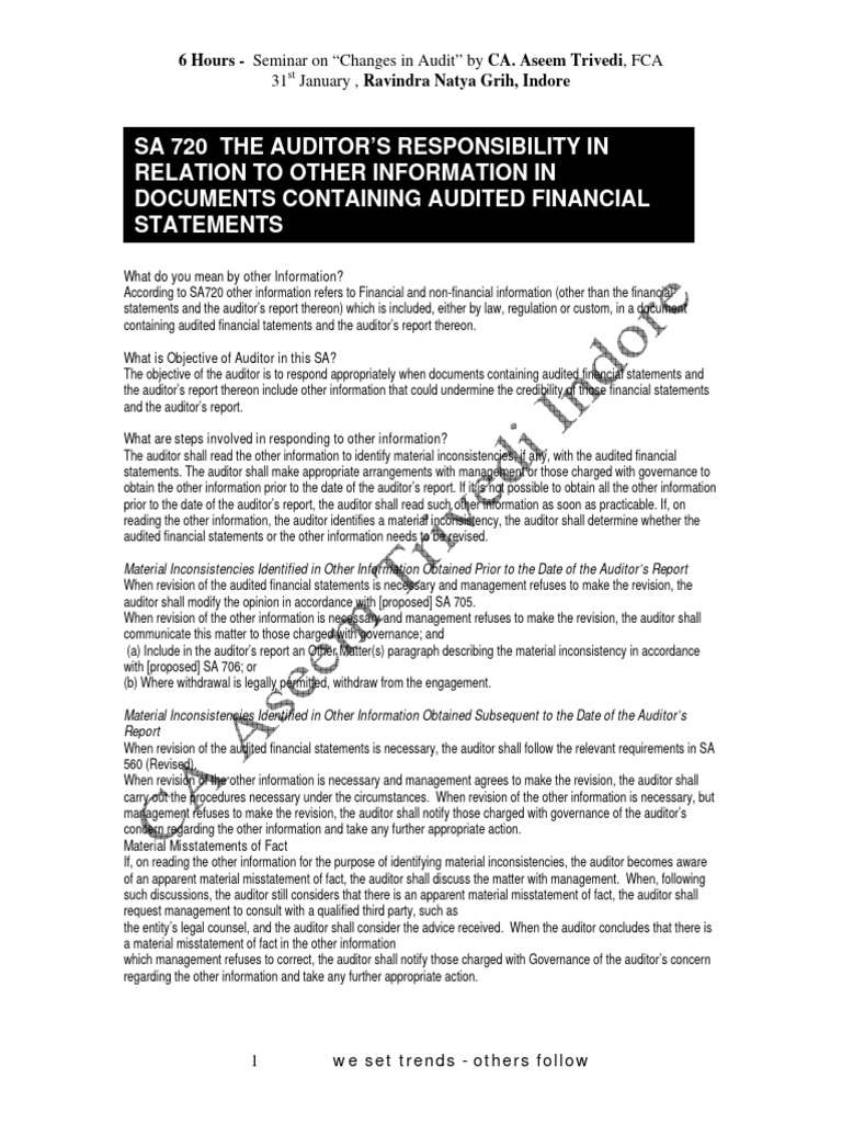 Sa 720 Pdf Auditor S Report Financial Audit