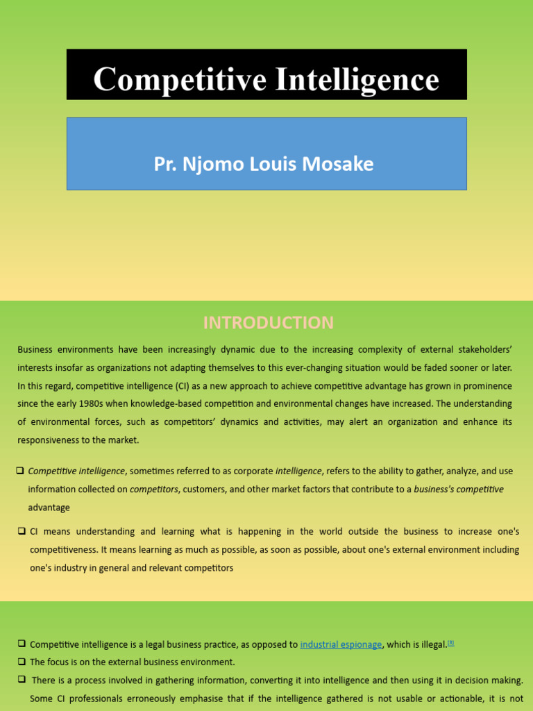 Competitive Intelligence | PDF | Competitive Advantage | Swot Analysis