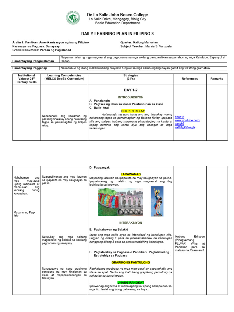 3rdQ-ARALIN 2 - DLP-G8 | PDF