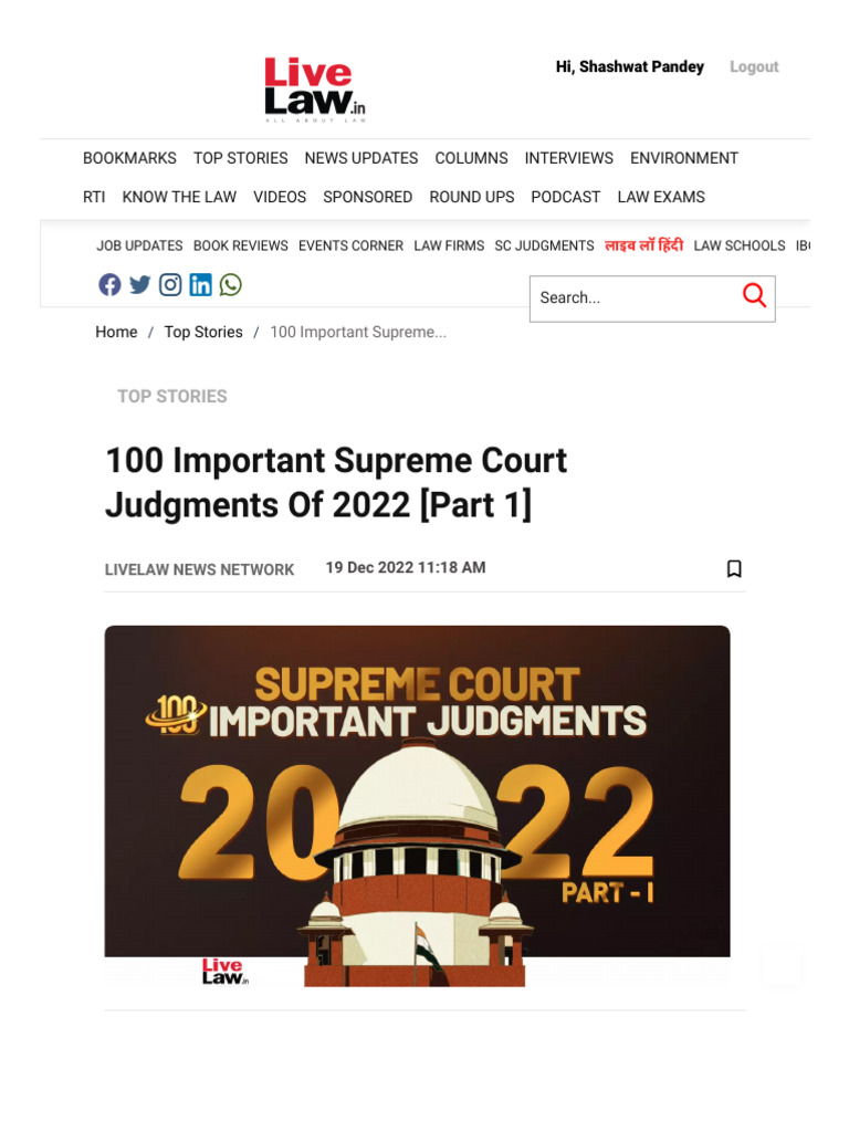 100 Important Supreme Court Judgments of 2022 (Part 1) | PDF | Supreme ... 100 Important Supreme Court Judgments of 2022 (Part 1) | PDF | Supreme ...