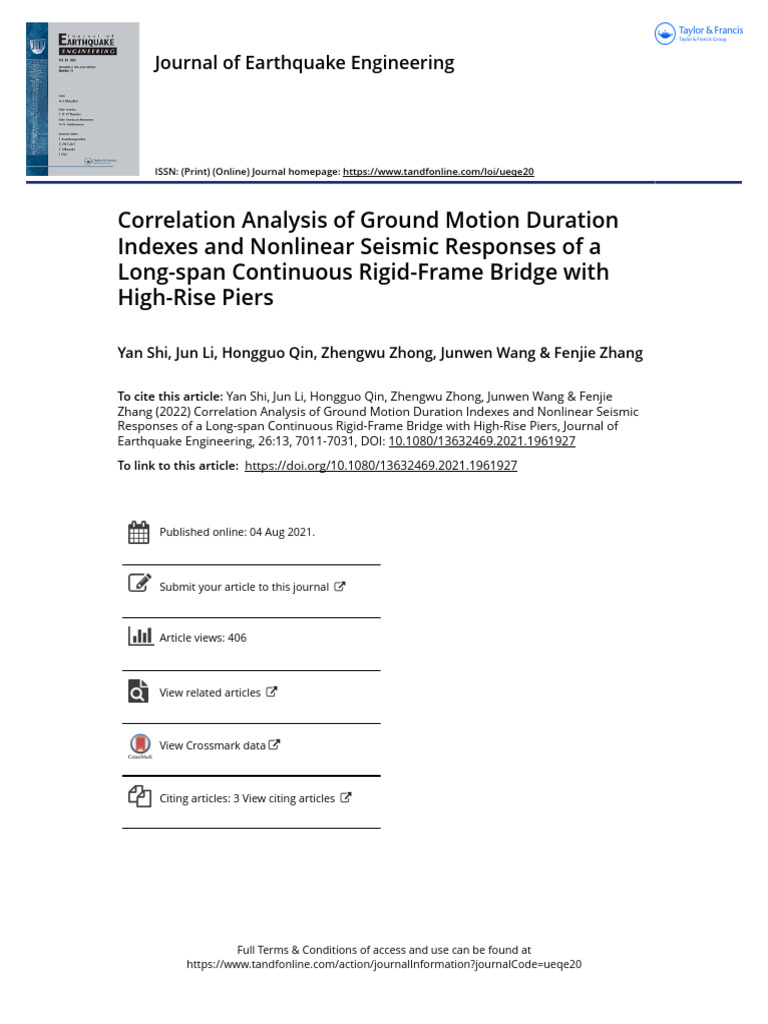 Correlation Analysis of Ground Motion Duration Indexes and Nonlinear Seismic Responses of A Long ...