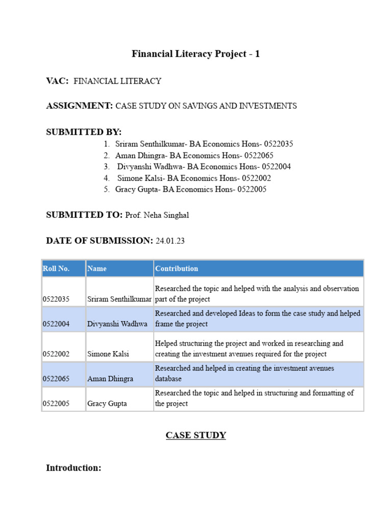 Financial Literacy Project - 1 | PDF | Investment Fund | Mutual Funds
