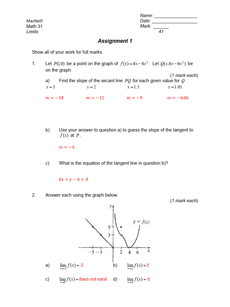 M Assignment 1 Key | PDF | Tangent | Slope