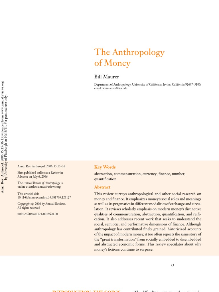 Anthropology of Money | PDF | Money | Anthropology