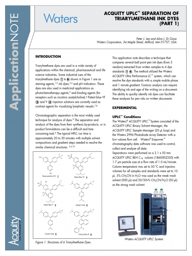 Acquity Uplc™ Separation of Triarylmethane Ink Dyes (Part 1) | PDF ...