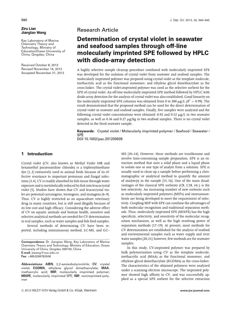 Lian 2013 | PDF | High Performance Liquid Chromatography | Polymers