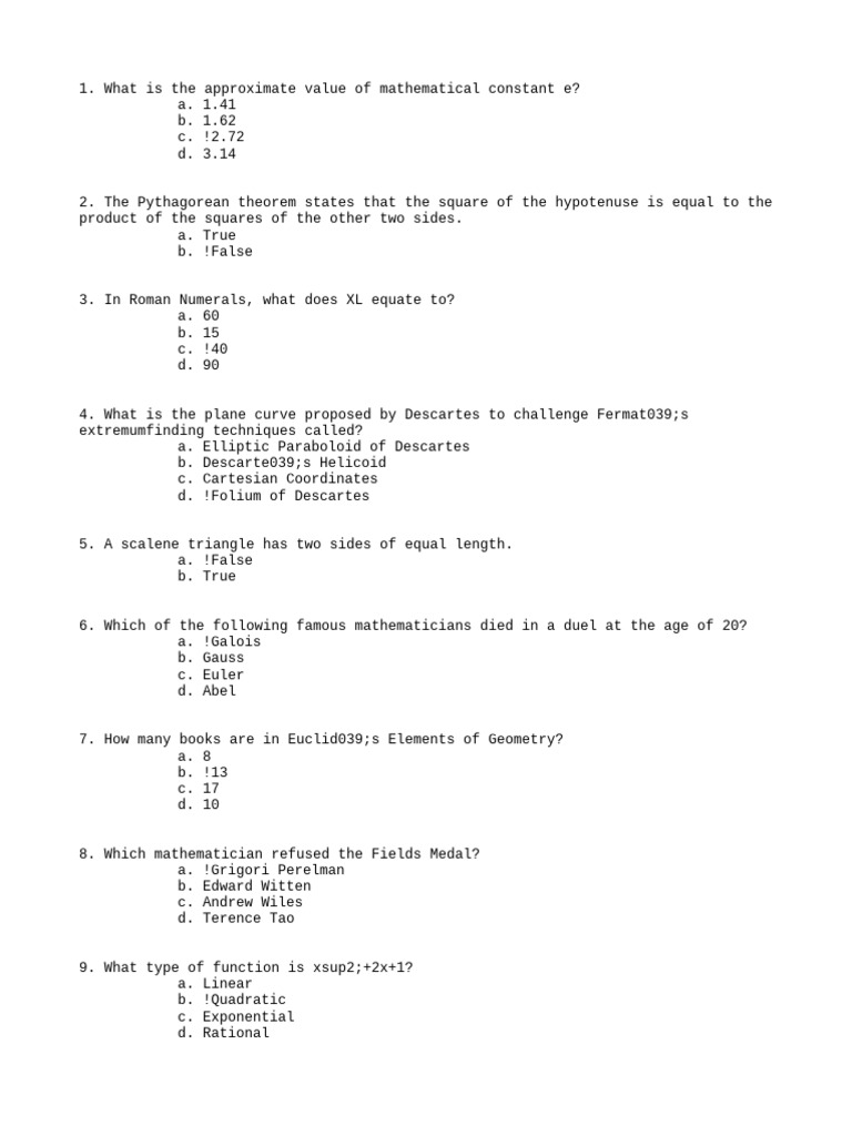 Math and Sports Trivia Quiz | PDF | Mathematics