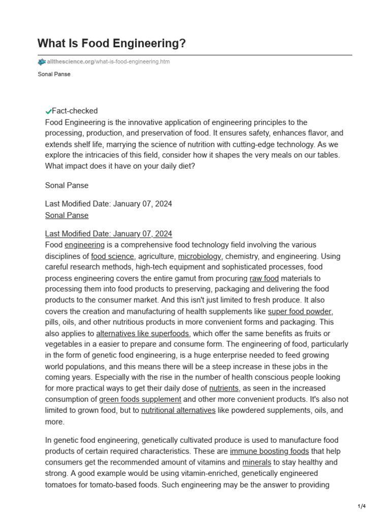 What Is Food Engineering | PDF | Foods | Nutrition