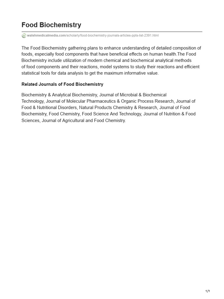 Food Biochemistry | PDF