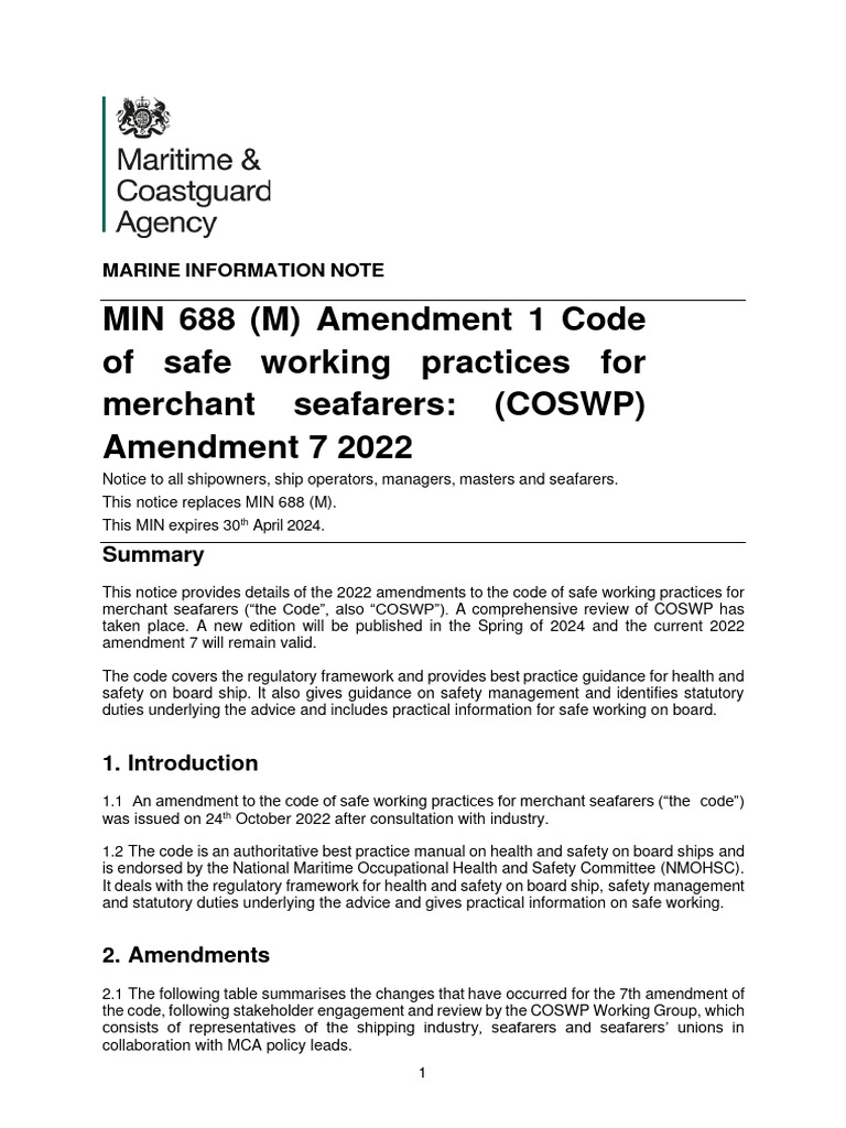 Coswp Changes | PDF | Occupational Safety And Health | Sailor