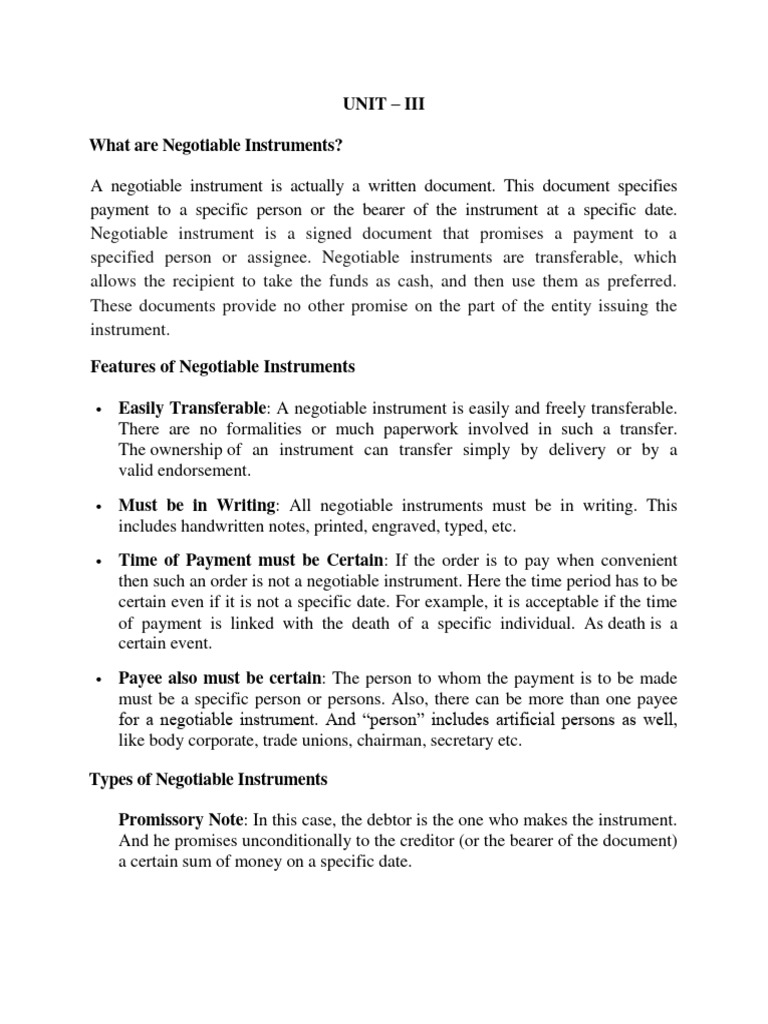 NEGOTIABLE INSTRUMENTS | PDF | Negotiable Instrument | Cheque