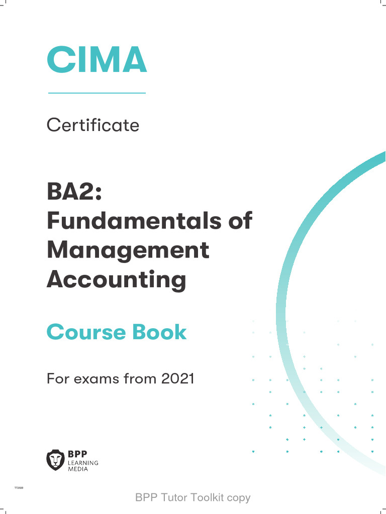 CIMA BA2 Fundamentals of Management Accounting Course Book 2021-1 | PDF ...