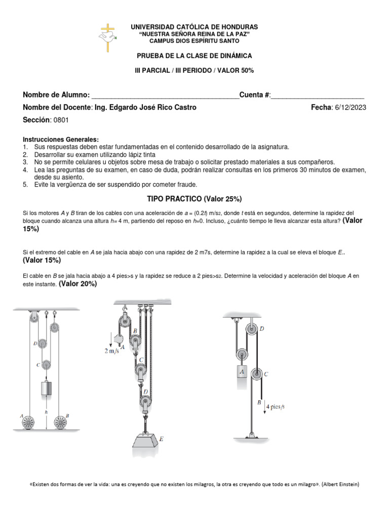 Prueba Iii Paracial Dinamica | PDF