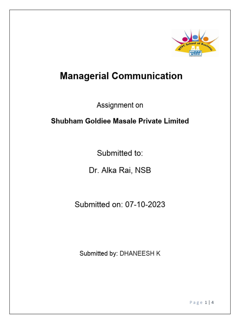MCOM Assignment - Shubham Goldiee Masala - Dhaneesh | PDF | Brand | Strategic Management
