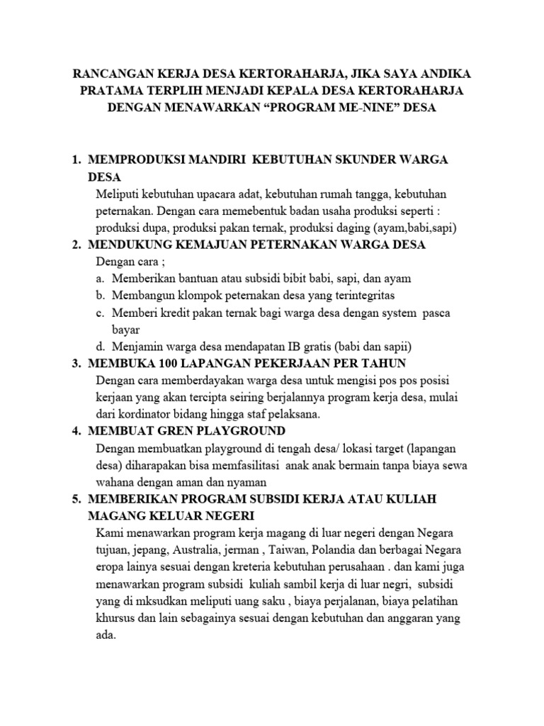 Program Desa Kertoraharja Andika Pratama | PDF