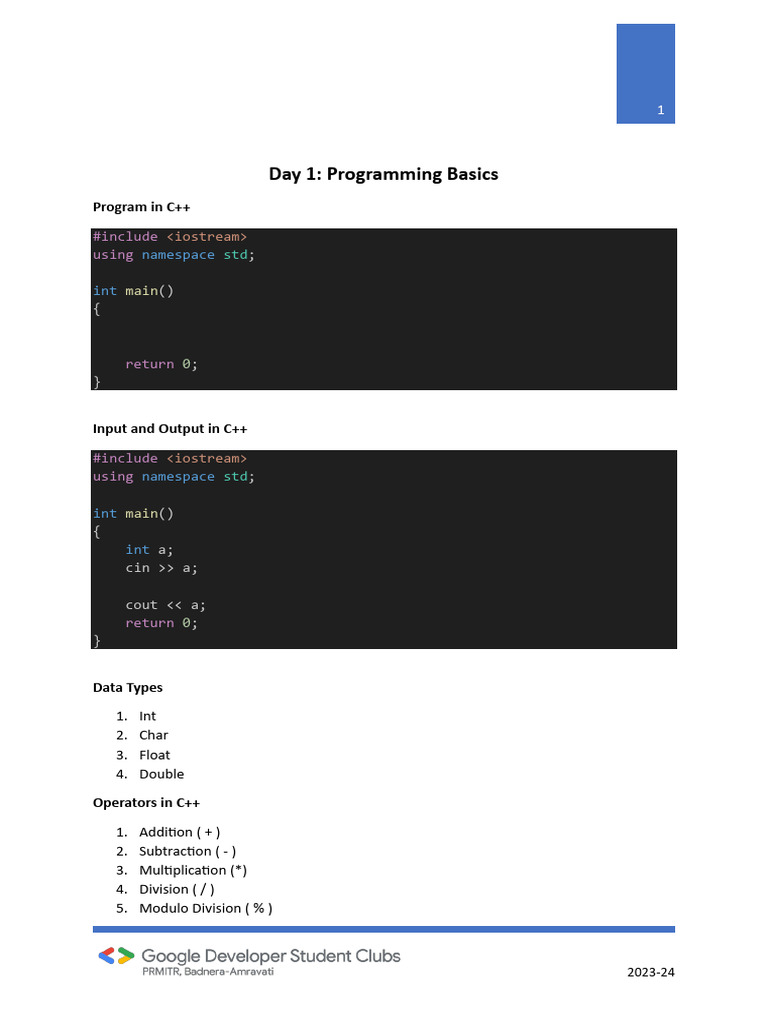 CPP Day 1 - Programming | PDF | Computer Programming | Software Engineering